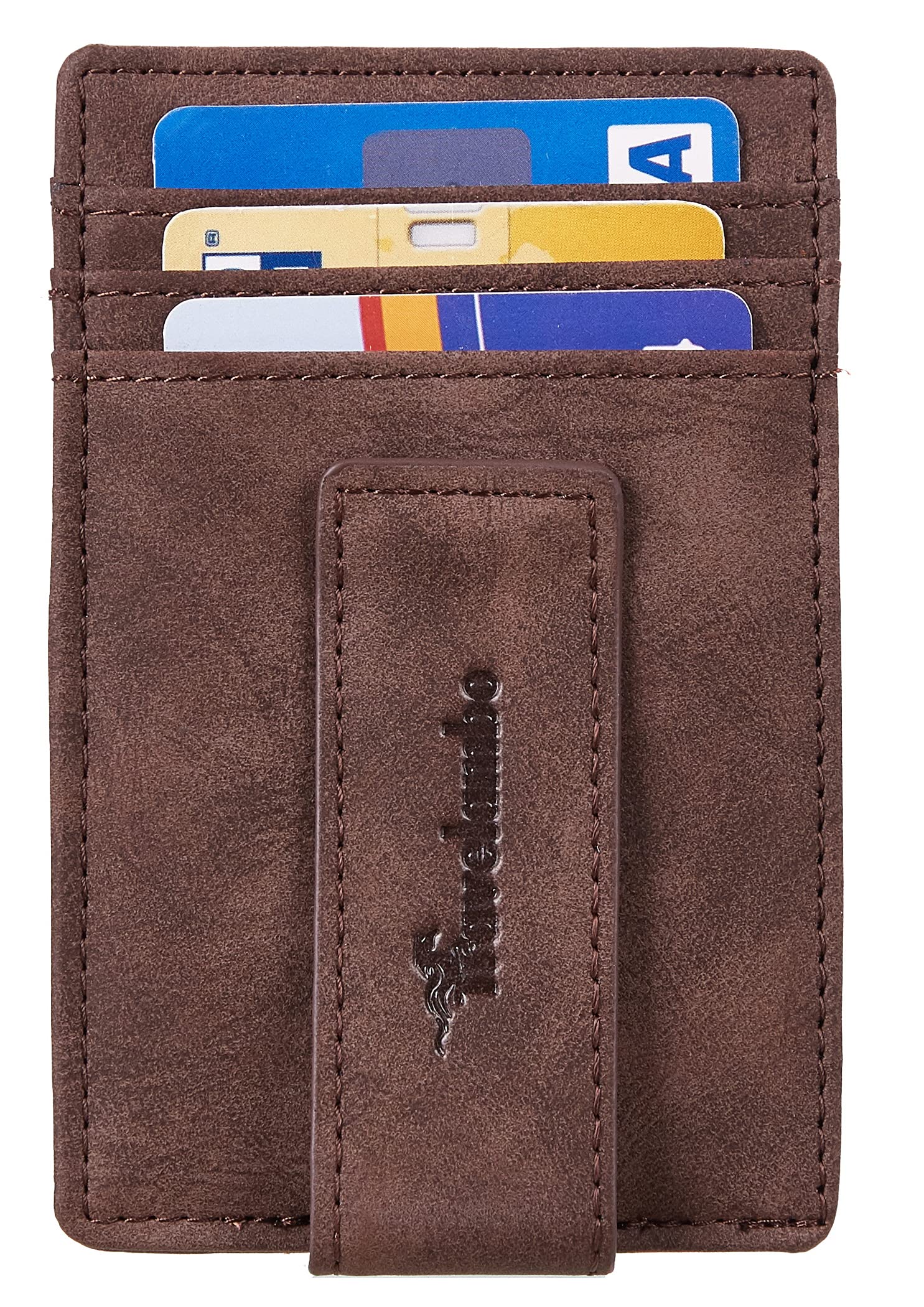 Travelambo Money Clip for Men Magnetic Front Pocket Wallet Slim Wallet Minimalist Card Holder RFID Blocking (Coffee)