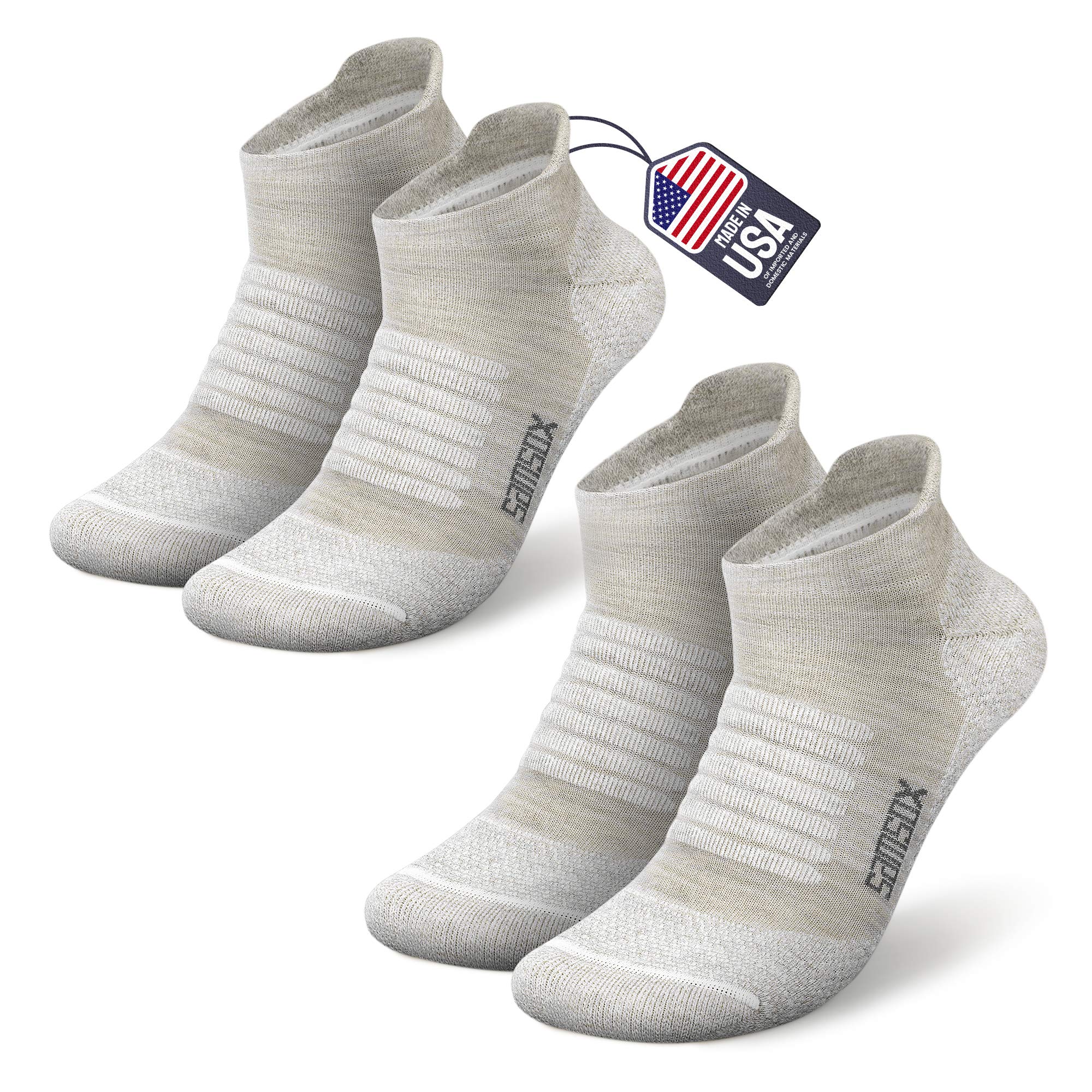 SAMSOX 2-Pair Merino Wool Running Socks, Made in USA, Oatmeal M