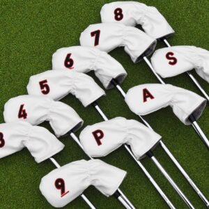 Big Teeth Golf Iron Covers White, 10Pcs Golf Iron Covers Set, Golf Club Iron Head Covers Fit Right and Left Handed Golfer