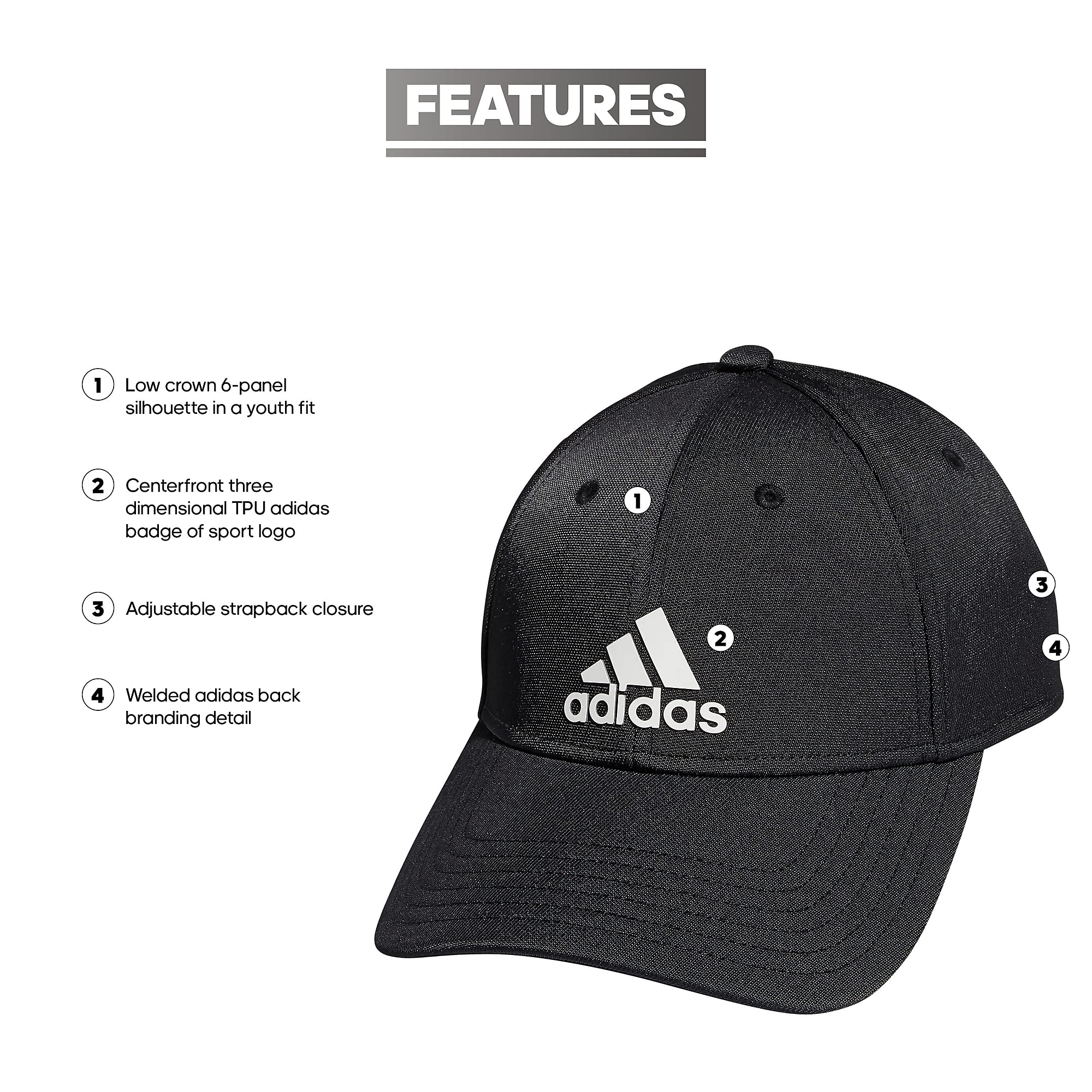 adidas Unisex Kids-Boy's/Girl's Relaxed Adjustable Fit Cap, Black/White/Grey, One Size