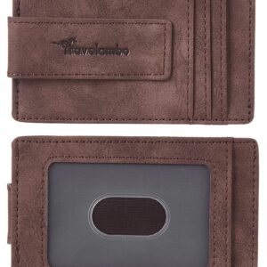 Travelambo Money Clip for Men Magnetic Front Pocket Wallet Slim Wallet Minimalist Card Holder RFID Blocking (Coffee)