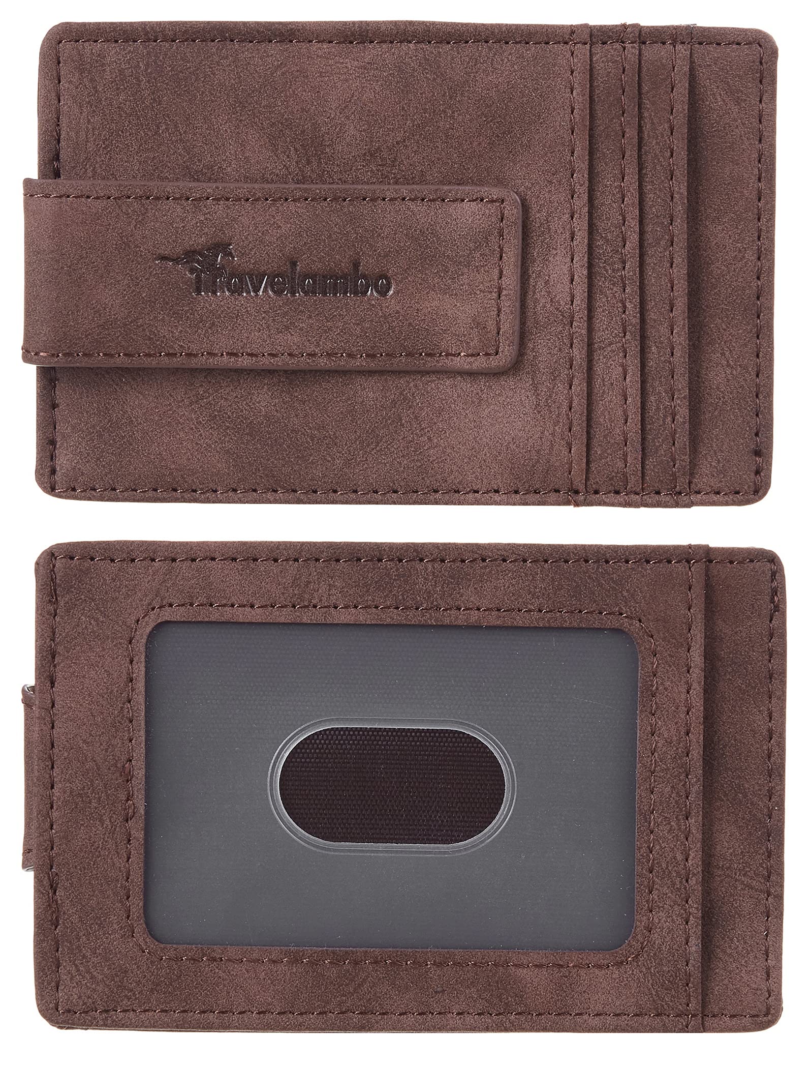 Travelambo Money Clip for Men Magnetic Front Pocket Wallet Slim Wallet Minimalist Card Holder RFID Blocking (Coffee)