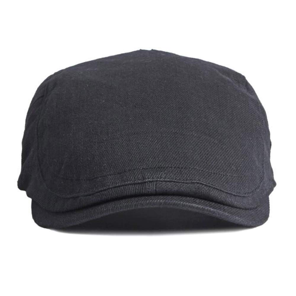 2 Pack Cotton Ivy Flat Cap Newsboy Hat Gatsby Cabbie Driving Hat for Men Black/Grey