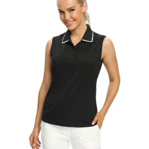 Hiverlay Polo Shirts for Women Sleeveless Golf Tank Tops Tennis Shirt Dry Fit UPF 50+ Lightweight Collared Ladies Tops Black XXL