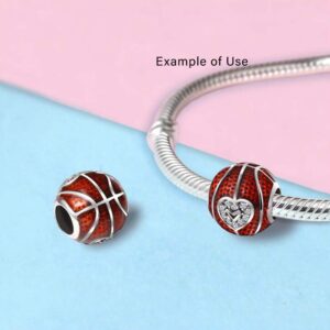 Ginger Lyne Collection Love Basketball Charm for Bracelet or Necklace for Women European Bead Clear Cubic Zirconia Red Sterling Silver