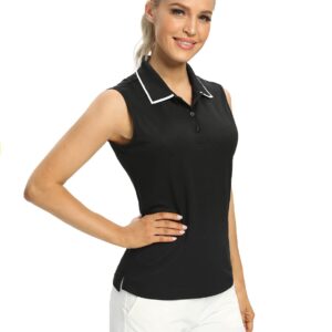 Hiverlay Polo Shirts for Women Sleeveless Golf Tank Tops Tennis Shirt Dry Fit UPF 50+ Lightweight Collared Ladies Tops Black XXL