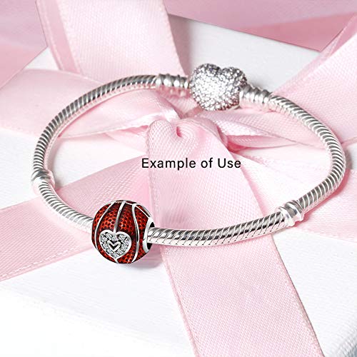 Ginger Lyne Collection Love Basketball Charm for Bracelet or Necklace for Women European Bead Clear Cubic Zirconia Red Sterling Silver