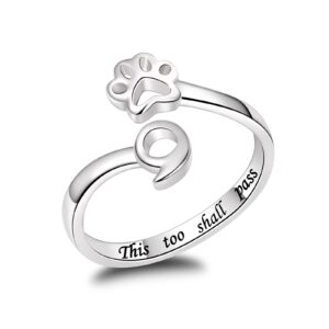 zgby semicolon ring s925 sterling silver pet lovers paw print adjustable ring sweet pet animal jewelry we are family love dog cat claw ring (style a)