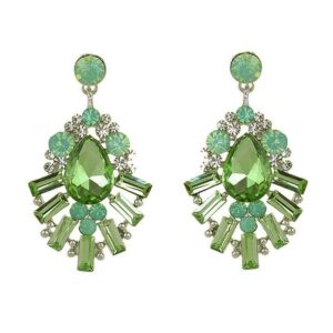 antique vintage retro art deco style lime peridot green rhinestone dangle wedding bridal prom bridesmaid cluster earrings