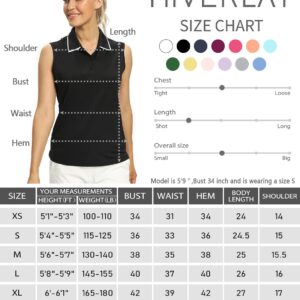 Hiverlay Polo Shirts for Women Sleeveless Golf Tank Tops Tennis Shirt Dry Fit UPF 50+ Lightweight Collared Ladies Tops Black XXL