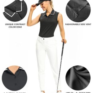 Hiverlay Polo Shirts for Women Sleeveless Golf Tank Tops Tennis Shirt Dry Fit UPF 50+ Lightweight Collared Ladies Tops Black XXL