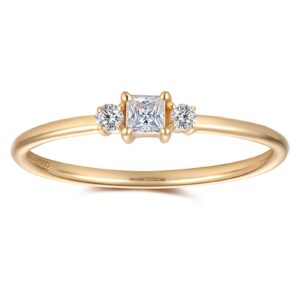 espere 14k yellow gold moissanite engagement ring for women | solid gold three-stone promise ring | 0.2 carat moissanite dainty stacking rings size 8