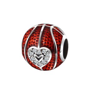 ginger lyne collection love basketball charm for bracelet or necklace for women european bead clear cubic zirconia red sterling silver