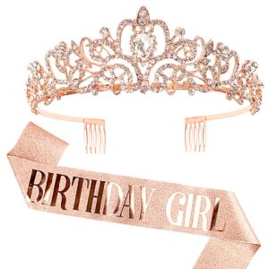 "birthday girl" sash & rhinestone tiara set cocide birthday sash and tiara for women birthday decoration kit rhinestone headband for girl glitter crystal hair accessories for birth party