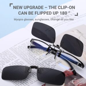 LUFF Polarized Clip on Sunglasses for Prescription/Myopia Eyeglasses Outdoor/Driving (Black-upgrade flip)