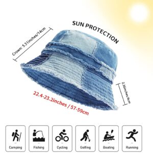 GuanGu Bucket Hat Distressed Demin Hats Summer Beach Sun Protection Cap Packable Travel Bucket Hat for Women Unisex