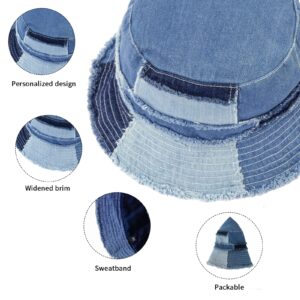 GuanGu Bucket Hat Distressed Demin Hats Summer Beach Sun Protection Cap Packable Travel Bucket Hat for Women Unisex