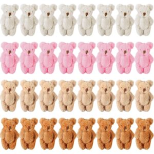 32 pieces mini bear plush toy tiny bear mini joint bear tiny soft bear doll stuffed animal toys for birthday cake wedding decoration party favor, 4 colors