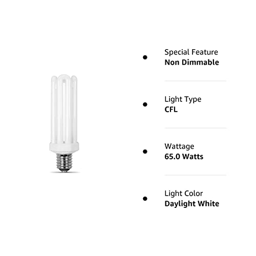 Feit Electric 300-Watt Equivalent CFLNI Quad Tube E26 Base with Mogul Base Adapter Non-Dimmable 65 Watt CFL Light Bulb, Daylight 6500K