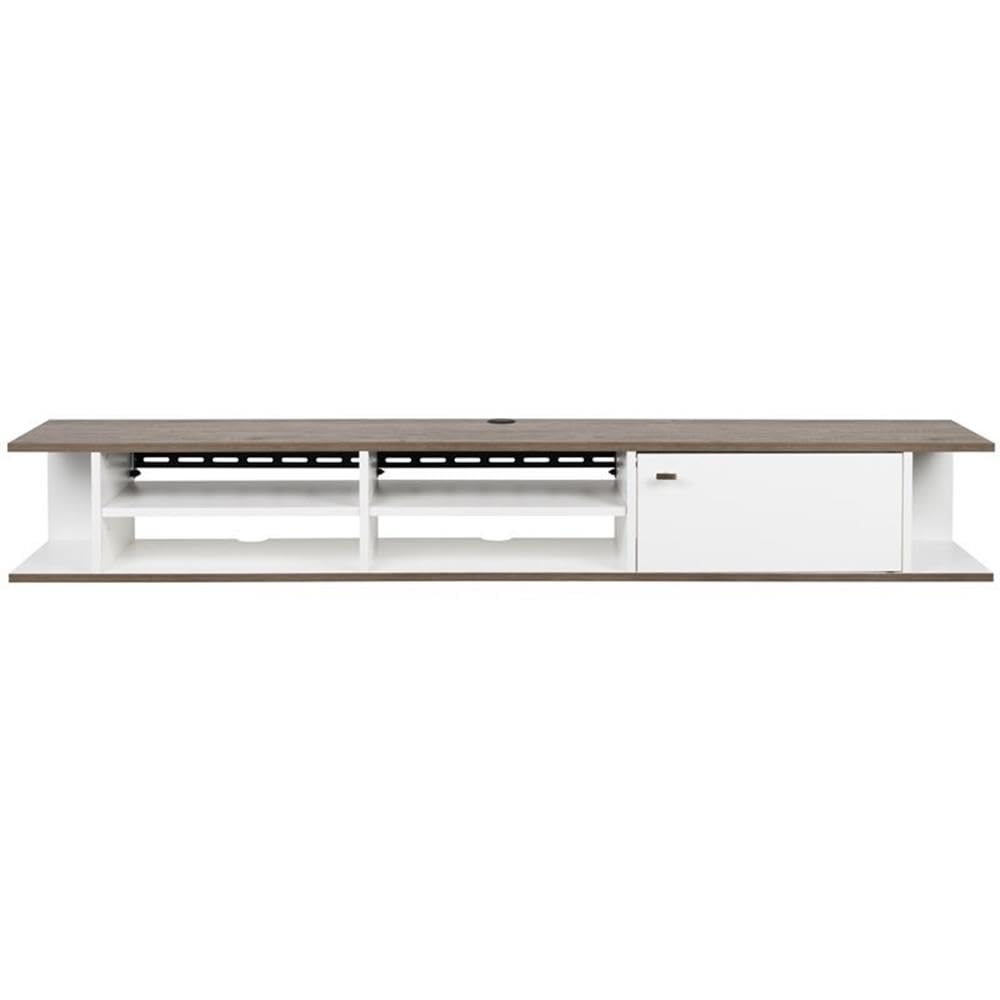 Prepac Wall Mounted Media Console with Door, Drifted Gray and White