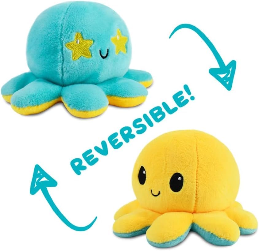 TeeTurtle - The Original Reversible Octopus Plushie - Starry Eyes - Cute Sensory Fidget Stuffed Animals That Show Your Mood