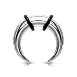 8-14ga stainless steel basic septum pincher nose ring with 2 black o-rings (silver tone, 12ga (2mm))