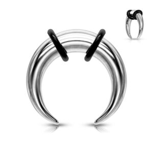 8-14GA Stainless Steel Basic Septum Pincher Nose Ring with 2 Black O-Rings (Silver Tone, 12GA (2mm))