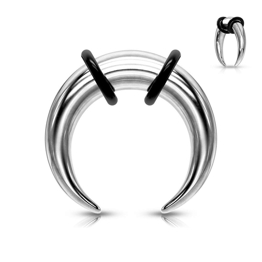 8-14GA Stainless Steel Basic Septum Pincher Nose Ring with 2 Black O-Rings (Silver Tone, 12GA (2mm))