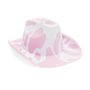 zodaca cowboy hat for women, men - light pink cowgirl hat with cow print design for birthday party, costume (adult size)