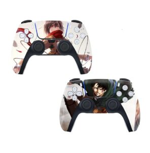 ebty-dreams inc. - set of 2 aot titan shingeki no kyojin mikasa, levi ackerman vinyl skin sticker decal protector for playstation 5 (ps5) controllers