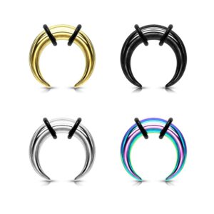 8-14GA Stainless Steel Basic Septum Pincher Nose Ring with 2 Black O-Rings (Silver Tone, 12GA (2mm))