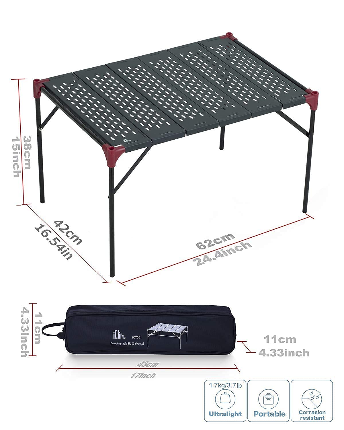 iClimb 2 Extendable Folding Table and 1 Pack Connecting Plates and 2 Lantern Hanger Bundle, Ultralight Compact for Many People Camping Backpacking Beach Concert BBQ Party