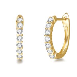 fancime 14k solid yellow gold round cut prong 1/5cttw moissanite hoop earrings huggie hoop earrings dainty fine jewelry gifts for women her d-e color vvs clarity - 15mm