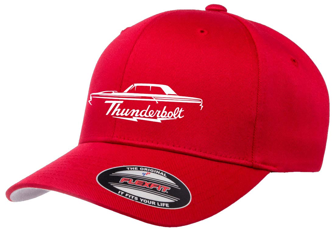 1964 Ford Fairlane Thunderbolt Outline Design Flexfit Trucker Mesh Fitted Cap red