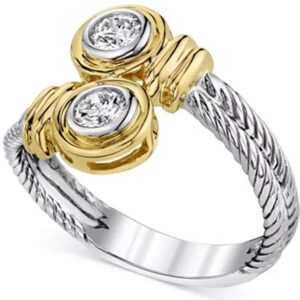 Jude Jewelers Silver Gold Plated Two Tone Braided Knot Wedding Engagement Promise Statement Ring (Silver Gold, 7)