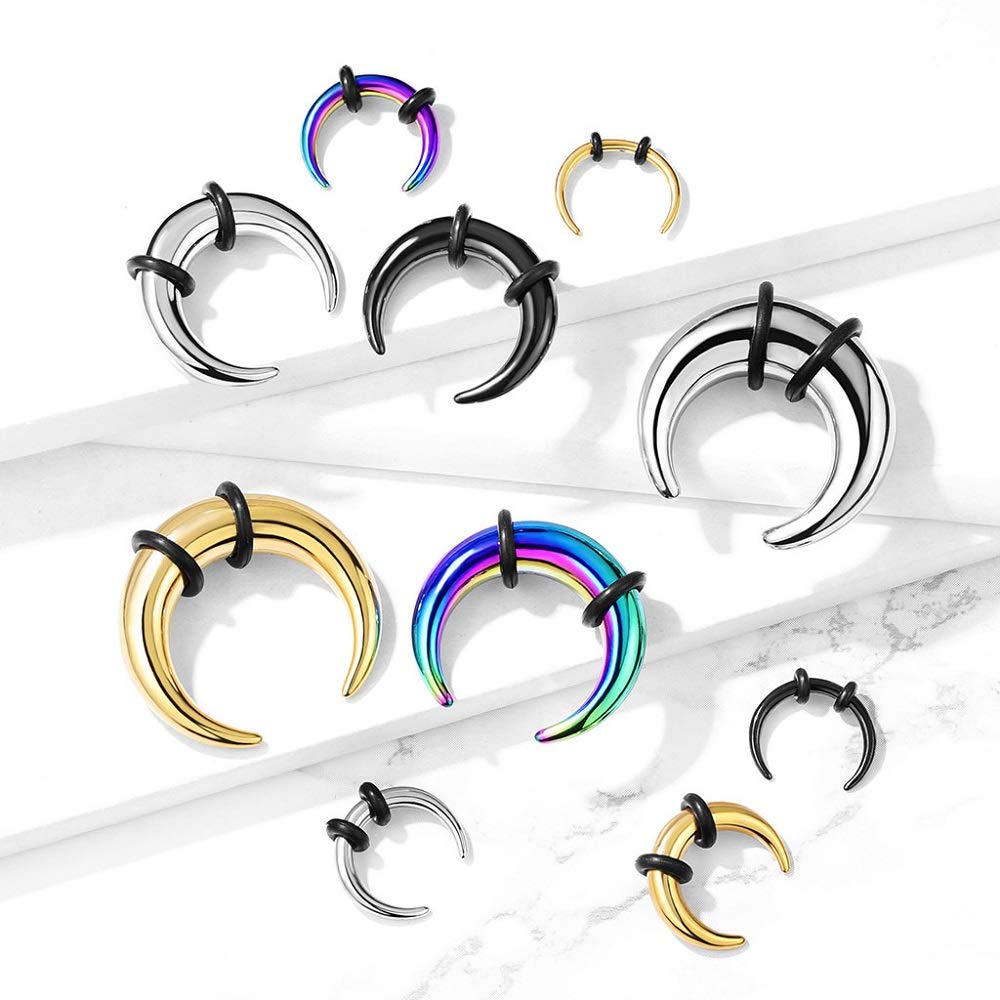 8-14GA Stainless Steel Basic Septum Pincher Nose Ring with 2 Black O-Rings (Silver Tone, 12GA (2mm))