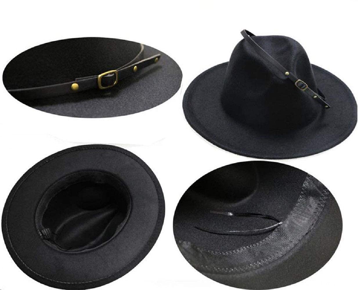 Classic Felt-Fedora Hat with Belt Buckle Women Wide Brim Wool Panama-Hat Adjustable（Size：S-M）