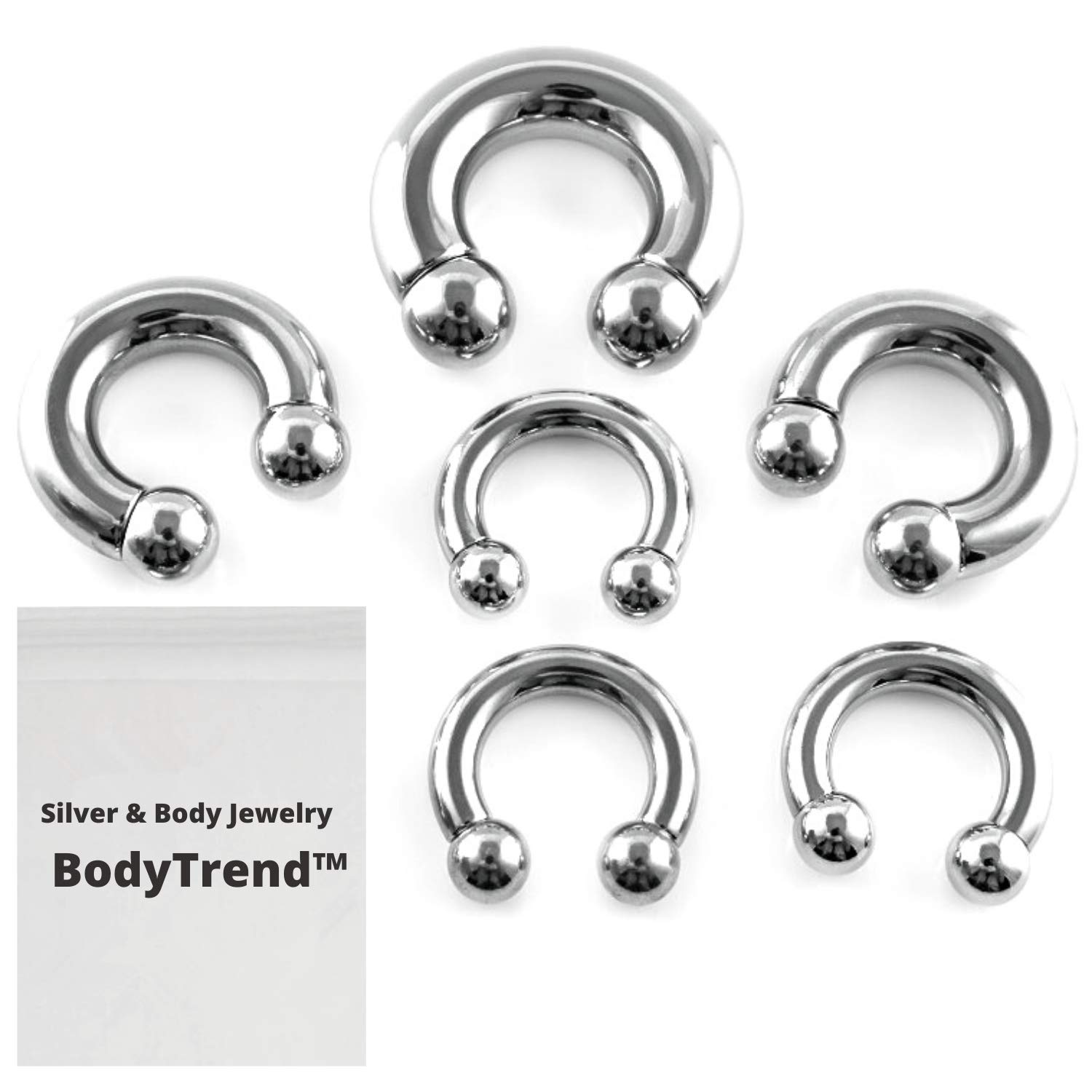 Bodytrend Titanium Circular Barbell Horseshoe PA Ring - 00G to 18G - Popular Sizes 6mm to 19mm - British Standard - Certified by Sheffield Assay Office