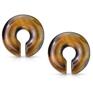 pierced owl tiger eye stone round hoop plug earrings, sold as pair (10mm (00ga))