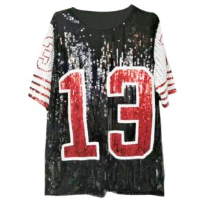 number 13 sequin football jersey shirt dresses for holiday party with sleeve black