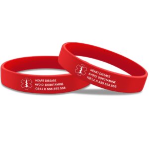 missnana personalized silicone medical bracelets various color emergency id alert bracelet engraved id bracelet for women men teenager (red)