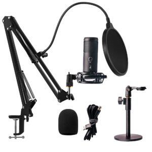 ftf gear studio condenser usb microphone kit with adjustable desk stand shock mount and circular metal stand