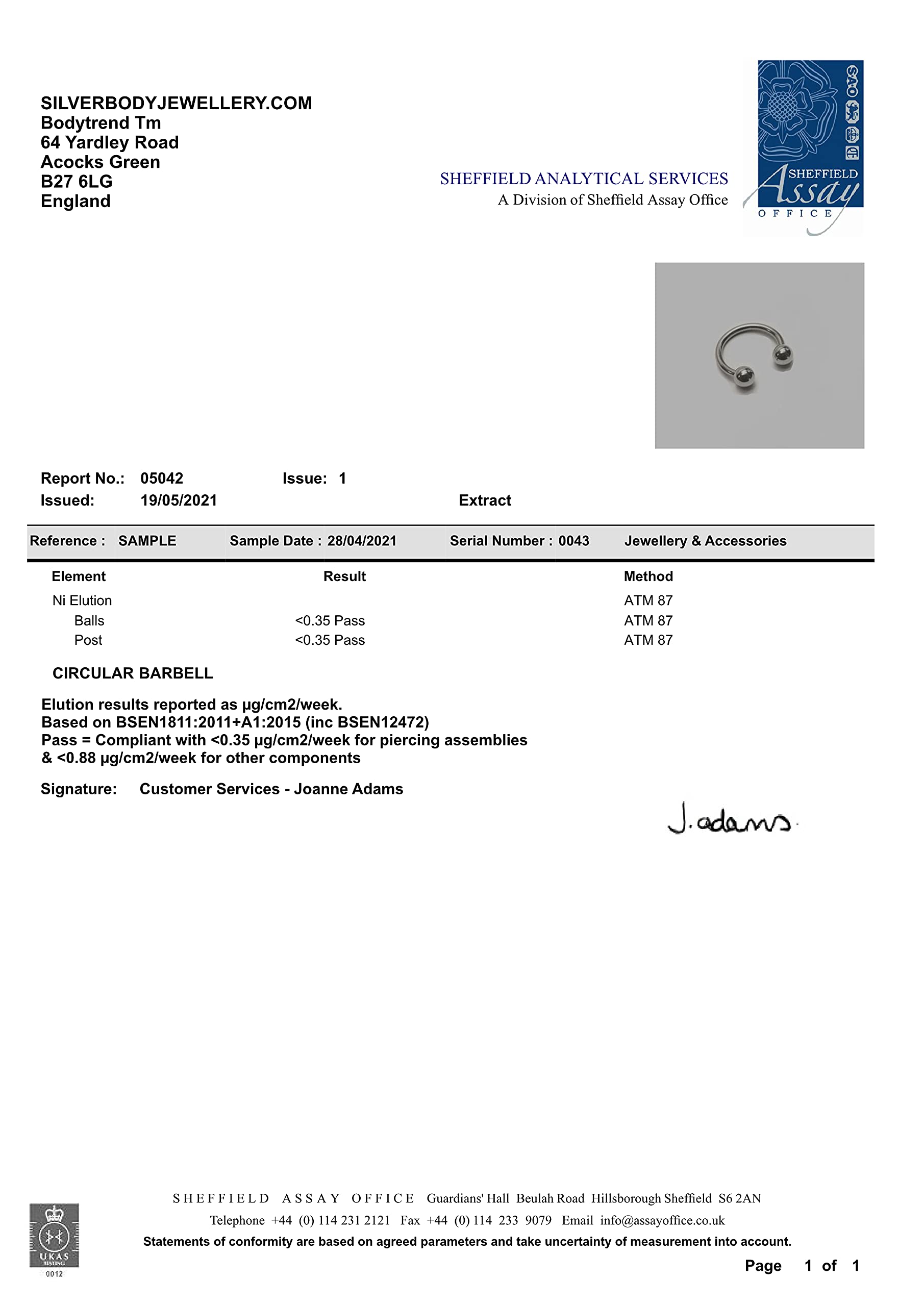 Bodytrend Titanium Circular Barbell Horseshoe PA Ring - 00G to 18G - Popular Sizes 6mm to 19mm - British Standard - Certified by Sheffield Assay Office