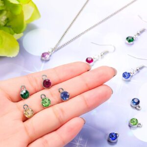 Hicarer 108 Pieces Crystal Birthstone Charms DIY Jewelry Necklace Bracelet Beads Pendant with Rings Mixed Handmade Round Crystal Charm for Earring Making Supplies, 7 mm, 12 Colors (Light)