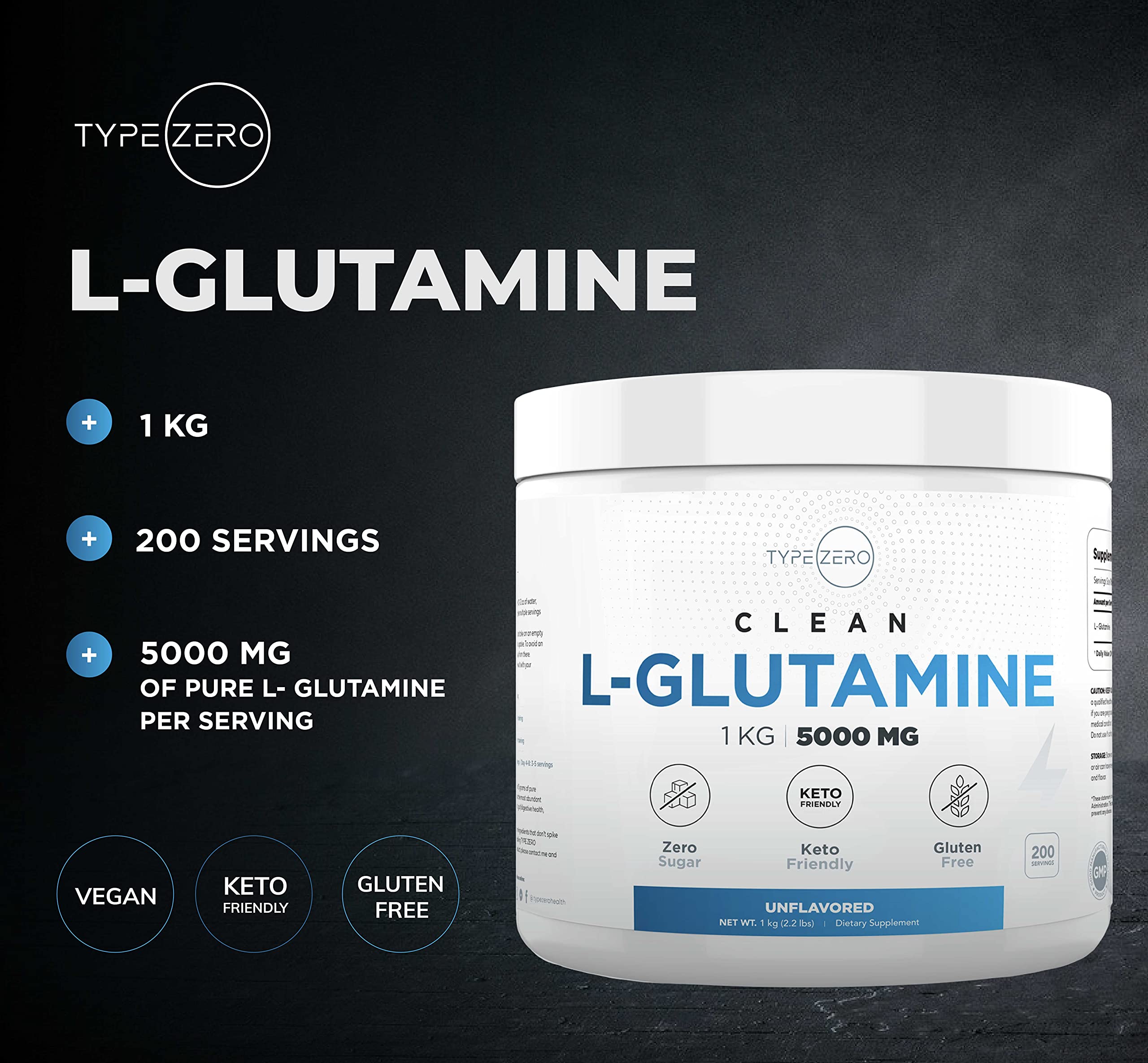 5X Strength L Glutamine Powder (5000mg | 1KG) 6-Month Supply Pure L-Glutamine Supplement for Leaky Gut Health, Gastrointestinal Lining Support & Recovery for Women/Men - Vegan, Gluten Free, No Fillers