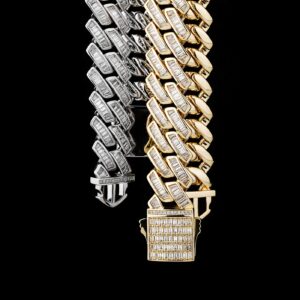 TOPGRILLZ 12mm/18mm Baguette Diamond Miami Cuban Link Chain 6 Times 14K Gold Plated Solid CZ Choker Necklace for Men Women Jewelry Decoration (18mm Gold, 20)