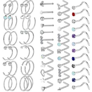 onesing 60 pcs 20g silver nose rings for women nose piercing jewelry l shape nose rings studs nose ring hoop nose screw hypoallergenic nose studs stainless steel nostril piercing jewelry