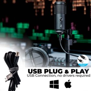 FTF GEAR Studio Condenser USB Microphone Kit with Adjustable Desk Stand Shock Mount and Circular Metal Stand