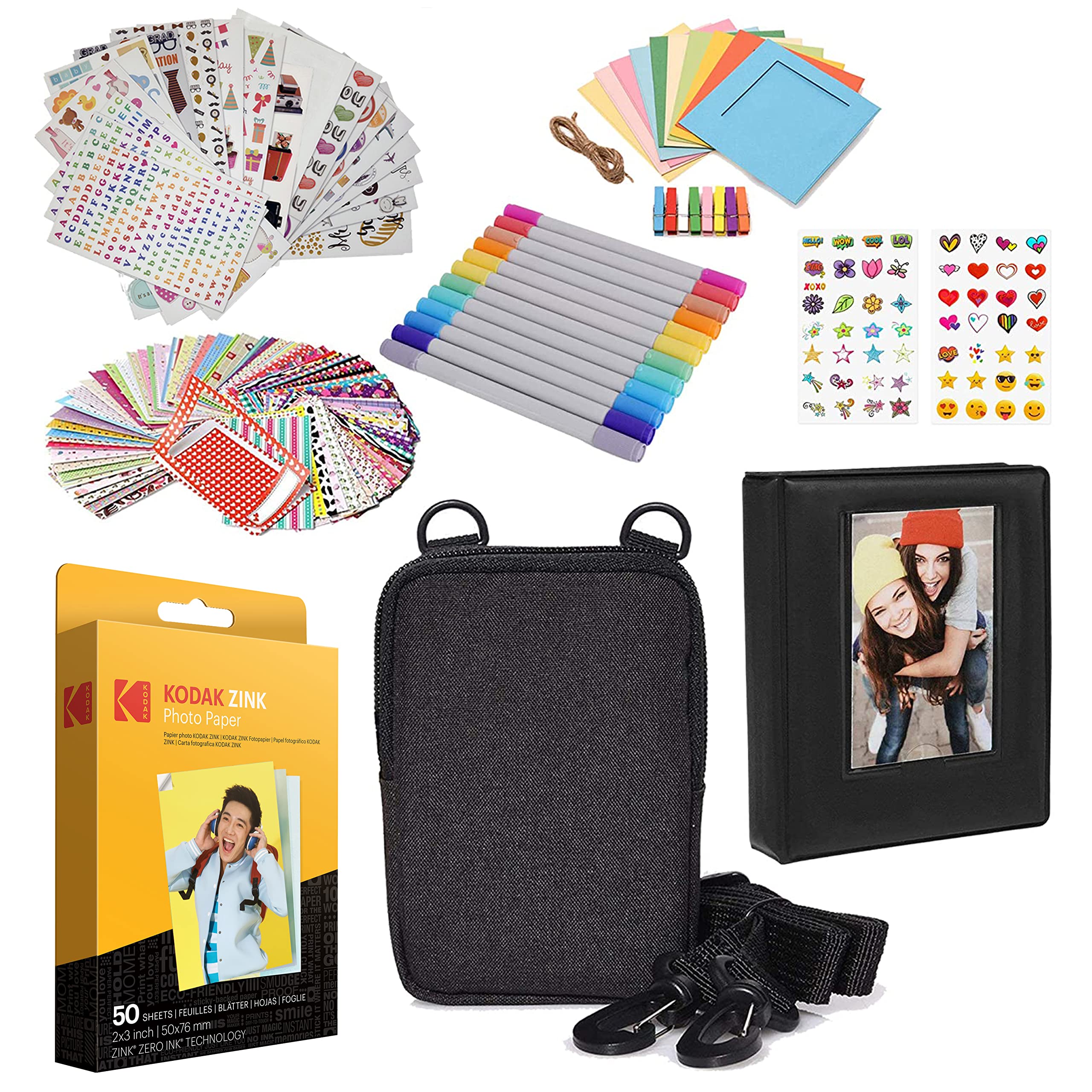 KODAK 2"x3" Premium Zink Photo Paper (50 Pack) Fun Accessory Kit with Photo Album, Case, Stickers, Markers & More