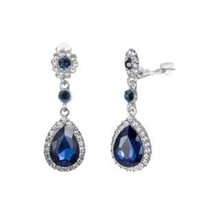 gorgeous austrian crystal rhinestone clip on earring wedding bridal teardrop drop dangle earrings (clip on dark blue)